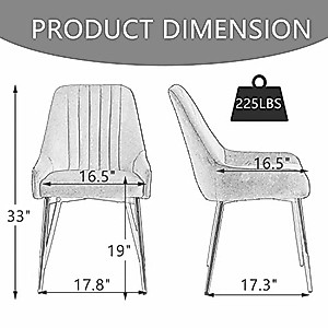 ANOUR Dining Chairs Set of 2, Modern Velvet Living Room Chairs, Kitchen Chairs with Gold Metal Legs, Upholstered Armless Chair for Kitchen Bedroom Vanity(Grey,2 Pack)