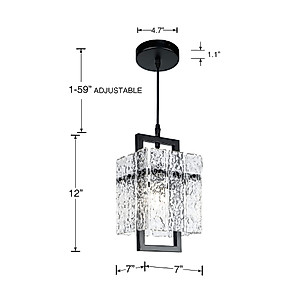 IKK Black Crystal Pendant Light for Kitchen Island, Luxury Water Ripple Glass Chandelier Lights Fixture, Modern Elegant Adjustable Pendant Lighting for Dining Room Bedroom, E12 Bulb, L6.5'' x H11.8''