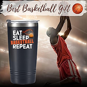 Onebttl Basketball Lovers Gifts, Basketball Gifts for Coach, Men, Dad on Birthday Christmas, 20oz Stainless Steel Tumbler - Eat Sleep Basketball Repeat, Black
