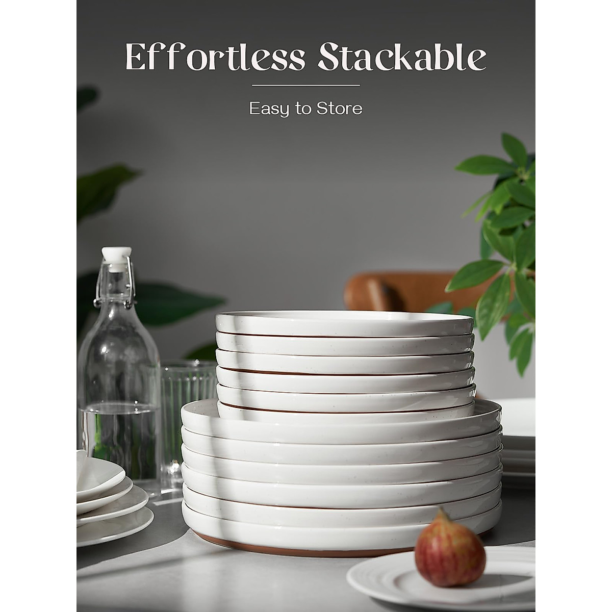 DOWAN 8.5" Moon-White Sesame Glaze Dinner, Dessert & Salad Plates Set of 6, Porcelain Ceramic, Microwave, Oven & Dishwasher Safe, Perfect for Daily Dining, Family Gatherings, Parties & Gifts