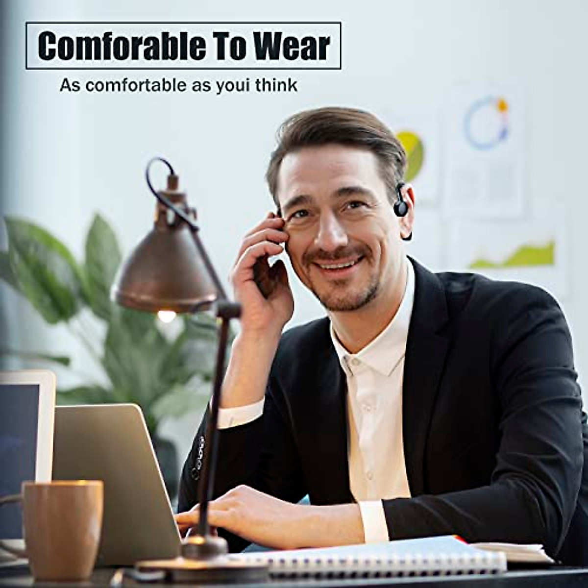 ESSONIO Bone Conduction Headphone Bluetooth Headphones Wireless Headphones with Microphone Noise Cancelling Headphones Headset for Cell Phone