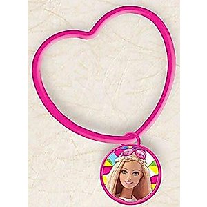Amscan Barbie Sparkle Heart Bracelet with Charm Party Favor, Magenta, 2 3/4"