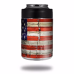 Painted Faded and Cracked USA American Flag - Decal Style Skin Wrap fits Yeti Rambler Colster and RTIC Can (Cooler NOT Included)