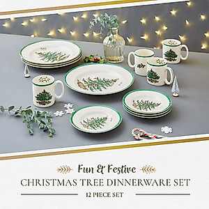 Spode Christmas Tree Dinner Plates | set of 4 Dinner Plates with Christmas Design | 10.5 Inch Christmas Dinnerware Made of Fine Earthenware | Dishwasher and Microwave Safe