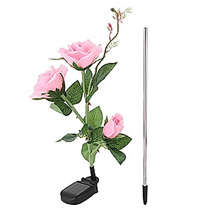 mumisuto Solar Flower Lights, Rose Flower Outside Solar Landscape Yard Lamp Garden Lawn Pink Rose Shape 3 LEDs Light Solar Powered Garden Decoration Outdoor Patio Yard