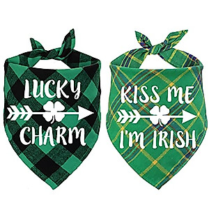 STMK 2 Pack, Plaid Bandana for Dog Puppy St. Patrick's Day Holiday Party Costumes (Lucky Charm & Kiss Me I’m Irish)