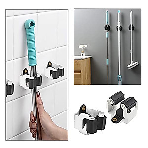 Waziaqoc 5PCS Wall Mount Broom Mop Holder, Bathroom Mop Hanger Wall Mounted Mop Clip with Screws for Garden Bathroom Kitchen - White & Black