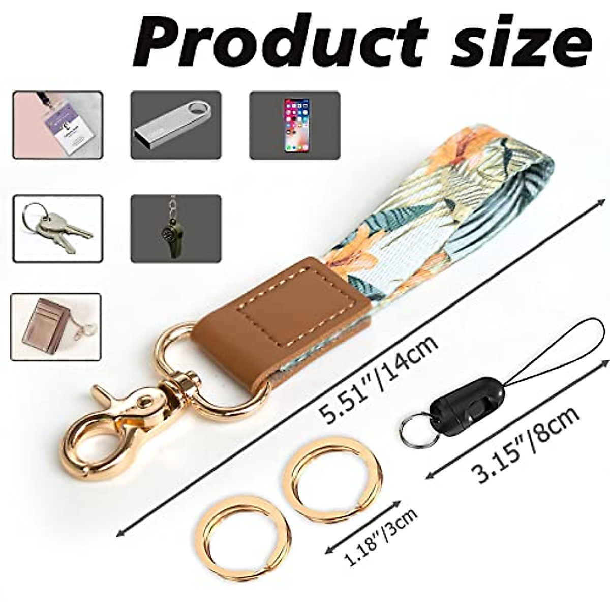 Handlein Key Ring Bracelet ，Mini Keychain Bracelet for Women，Key Rings for Keychains Holder Car ID Badges Card Wallet Phone Camera.（Yellow Flower）