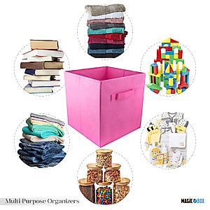 Foldable Storage Bins | Storage Cubes | Storage Bin for Home and Office | Collapsible Storage Bins | Collapsible Fabric Storage Cubes Organizer with Handle | 11 inch cube storage bin (Pink)