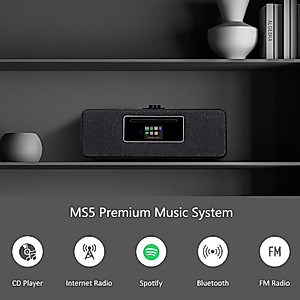 MS5 CD Player,FM Digital Radio,WiFi Internet Radio,Spotify Connect,Bluetooth Speaker,Dual Alarms Clock,USB Charging,Colour Display,Remote Control (Black Oak)