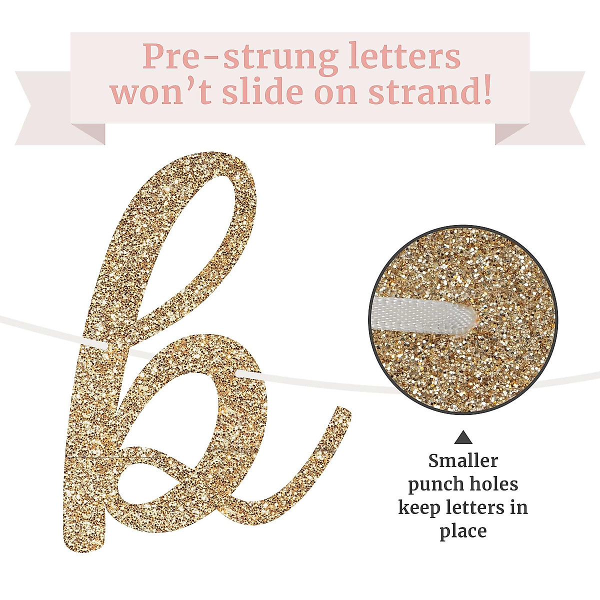 Pre-Strung Sweet Baby Girl Banner - NO DIY - Gold Glitter Baby Shower Gender Reveal Party Banner For Girl - Pre-Strung Garland on 8 ft Strand - Baby Shower Party Decorations. Did we mention no DIY?