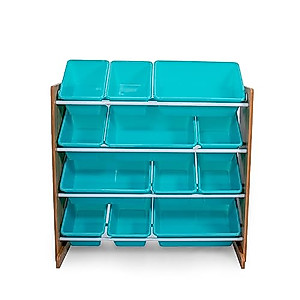 Humble Crew, Natural Wood/Aqua 12 Bin Toy Storage Organizer