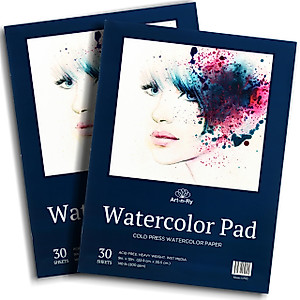 Art-N-Fly Watercolor Paper Pad 9x12" 2 Pack - Cold Press Water Color Sketchbook Pad 30 Sheets 140 lb for Art Painting, Drawing, Wet & Mixed Media - Water Coloring Paint Paper for Artist & Kids