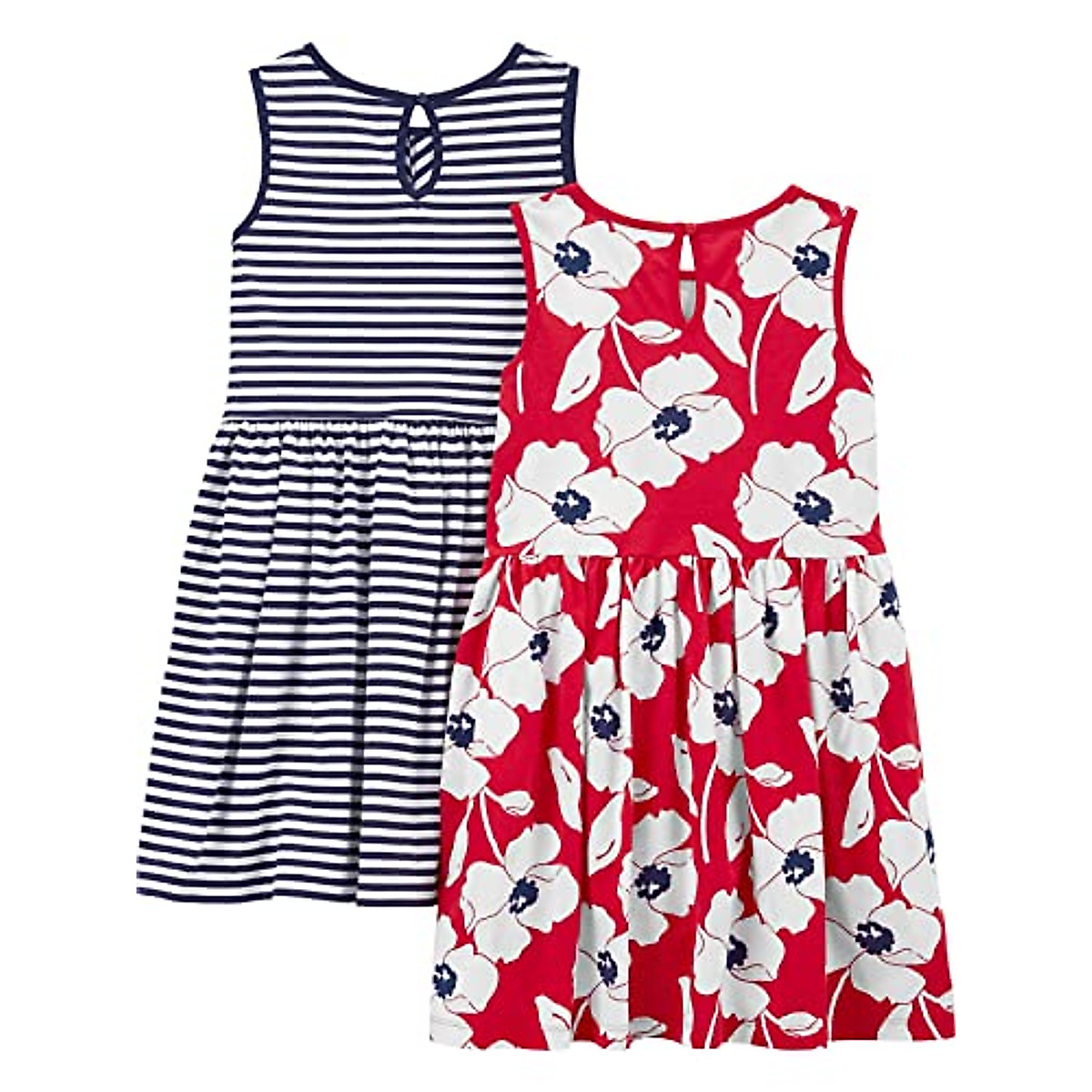 Simple Joys by Carter's Toddler Girls' Short-Sleeve and Sleeveless Dress Sets, Pack of 2, Poppy Print/Stripe, 3T