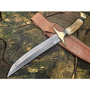 Perkin Handmade Damascus Steel Hunting Knife - Beautifu Hunting Knife with Sheath