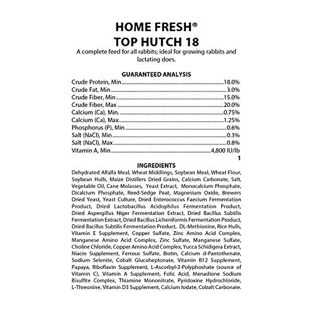 Blue Seal Home Fresh Rabbit Food Top Hutch 18% 50lb Bag