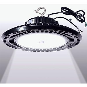 OSTEK 480V UFO LED High Bay Light, 200W 5000K Durable High Bay LED Shop Light 32000LM 0-10V Dimmable, 5ft Cord US Hook, Factory Warehouse Workshop Light, IP65 Waterproof- ETL&DLC Certified