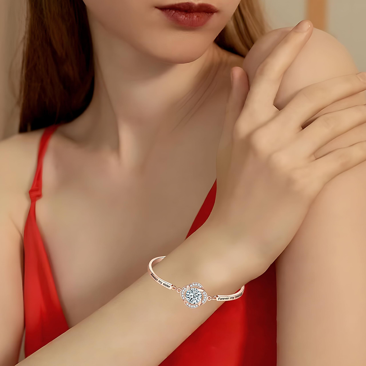 Aihitero Birthday Gift for Sister, Engraved ‘Always My Sister Forever My Friend’ Love Bangle Bracelet, Rose Gold Women Girl Jewelry, Christmas Xmas Anniversary Wedding Present from Brother BFF Sibling