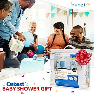 Crib Bedding Sets for Boys 5 Pieces Includes Baby Crib Sheets x2, Cotton Quilt, Baby Blanket & Bonus Wall Decal Set