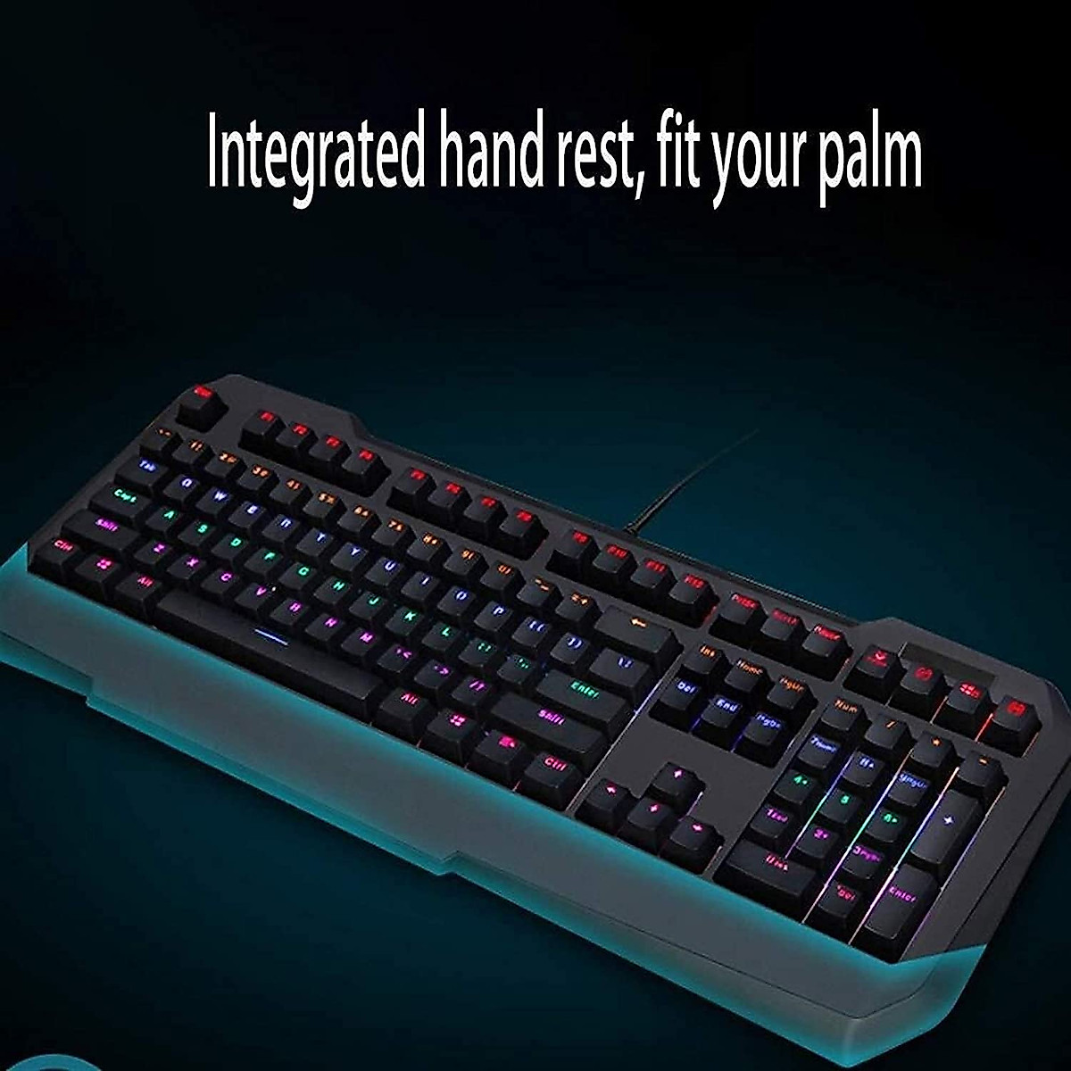 MUMUJJ Mechanical Wired E-Sports Gaming Keyboard, RGB Mixed Backlit, Full-Size Without Conflict for Office Typing and Gaming
