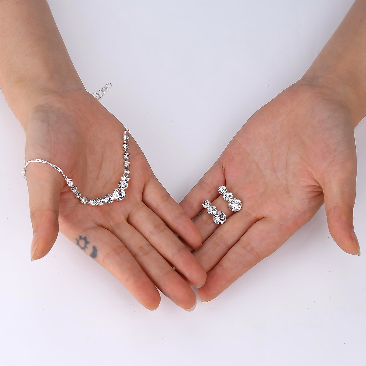 Jstyle Silver Bridal Jewelry Set Rhinestone Necklace Bracelet Dangle Earrings for Bride Bridesmaid Teardrop Pendant Crystal Wedding Prom Jewelry Accessories for Women 1