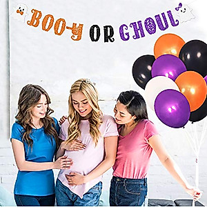 Halloween Gender Reveal Decorations Kit Boo-y or Ghoul Baby Shower Party Banner Cake Cupcake Topper Purple Orange Balloons Fall Boy Or Girl October Sex Announcement Ideas Favor Supplies