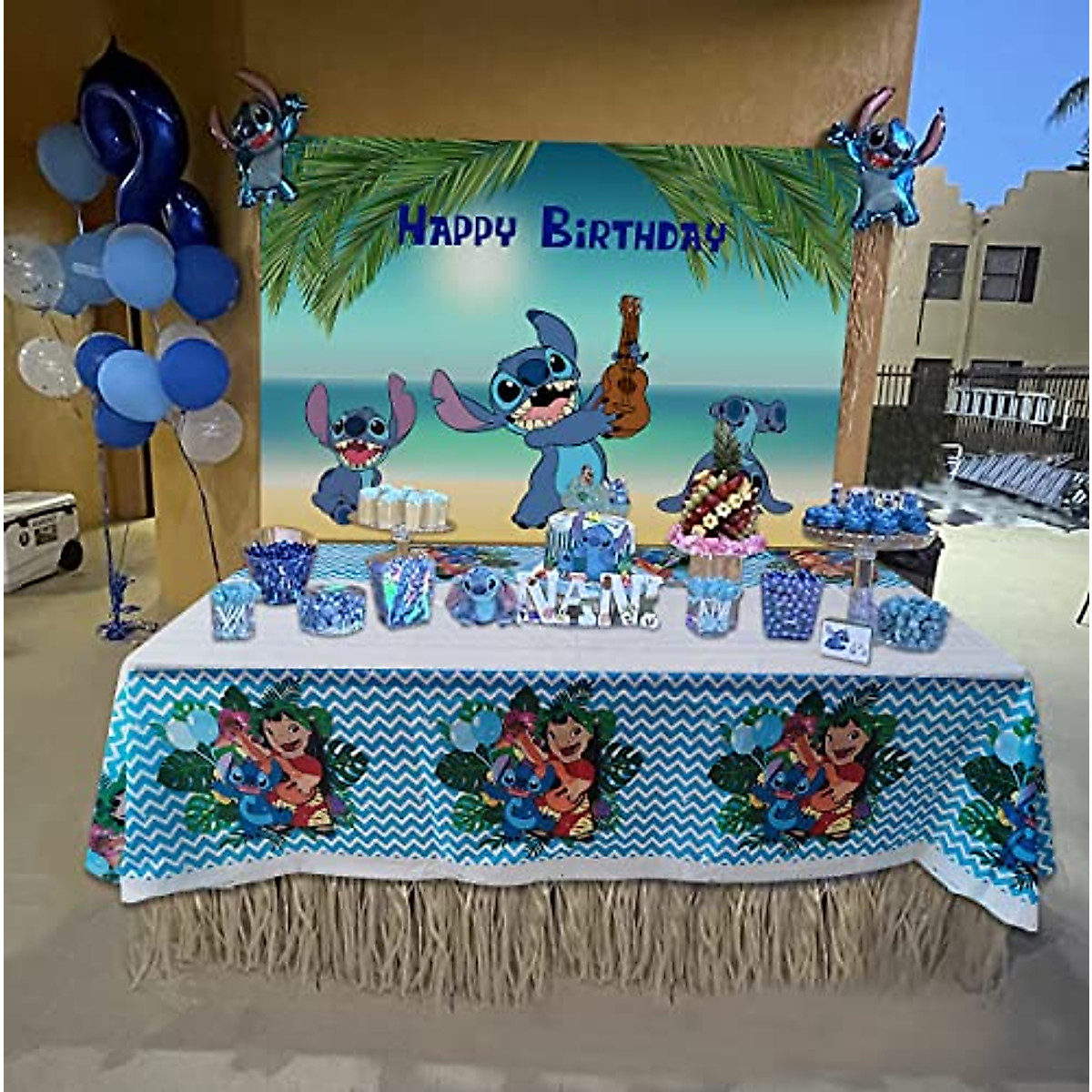 Tropical Luau Happy Birthday Backdrop and Tablecloth for Kids Boys Baby Shower Birthday Party Supplies Decorations 5x3ft, Green