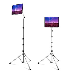elitehood Aluminum iPad Tripod Stand, 72in Height Adjustable iPad Floor Stand, Heavy Duty Silver iPad Tripod Holder Mount, Compatible with iPad Pro 12.9, 11, iPad Air Mini 4.7-13in Tablets & Phones