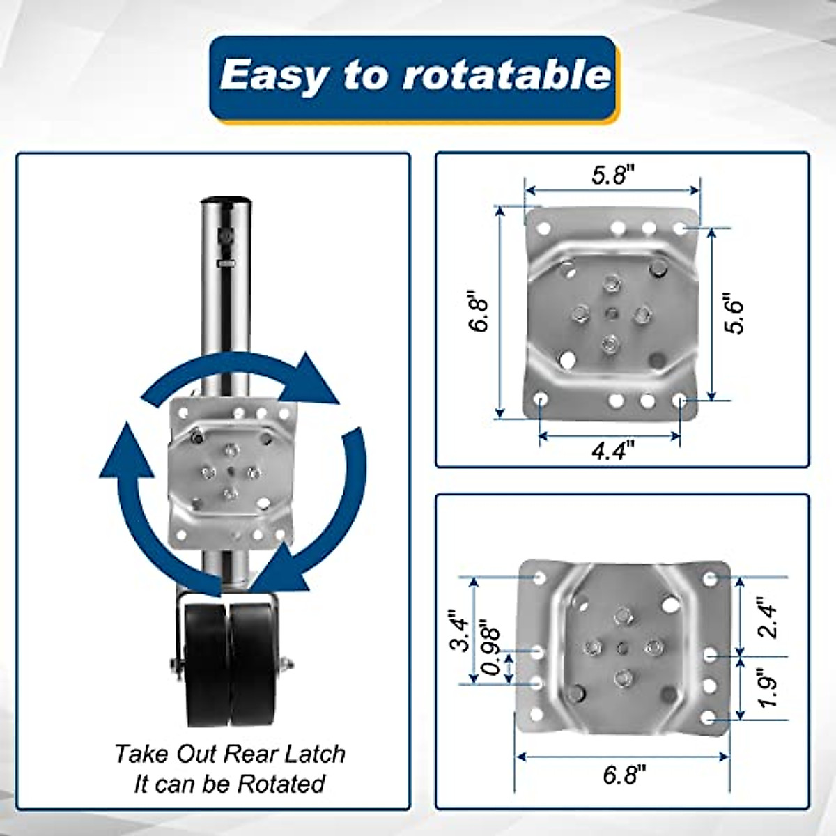 Swivel Trailer Jack with 6 Inch Dual Wheels 2000 Lbs Capacity 12" Lift Heavy Duty Boat Trailer Jack Swing Back Anti Rust Double Wheels Trailer Tongue Jack for RV Camper Utility Accessories