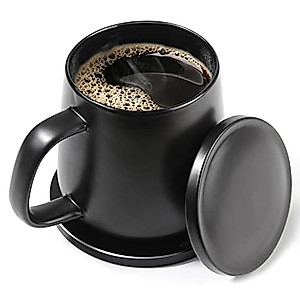 APEKX Auto On/Off Gravity-Induction Coffee Mug with Intelligent Temperature Control 113°F/45°C Cup Warmer Self-Heating with Wireless Charging Function Gifts for Home Office (Mug Included) Black