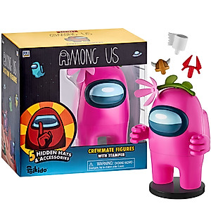 P.M.I. Among Us Action Figure | One of Four 6.7-Inch-Tall Among Us Toys + 5 Hidden Hats & Accessories| Among Us Party Favors and Playable Collectibles | Pink Crewmate Among Us Toy