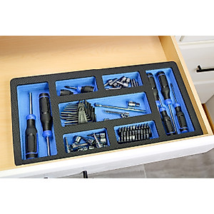 Polar Whale Tool Drawer Organizer Insert Blue and Black Durable Foam Strong Non-Slip Anti-Rattle Bin Holder Tray 20 x 10 Inches 7 Pockets Fits Craftsman Husky Kobalt Milwaukee and Many Others