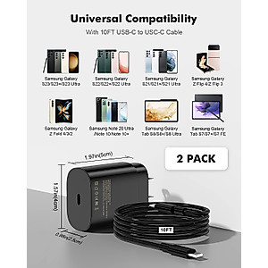 25W Fast Charge Type C Samsung Super Fast Charging 2 Pack with 10FT USB C Cable Charger for Samsung Galaxy S23 Ultra Charger S23/S23+/S22 Ultra/S22+/S22/S21/S20/Z Fold 4,3/Z Flip 4,3 S10/S9/S8