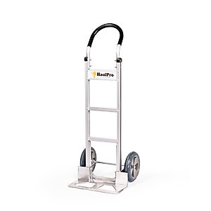 HaulPro Heavy Duty Hand Truck with Horizontal Loop Handle - Aluminum Dolly Cart for Moving - 500 Pound Capacity - 10" Rubber Wheels - 50.25" H x 17.5" W with 17.75" x 9" Die Cast Nose Plate