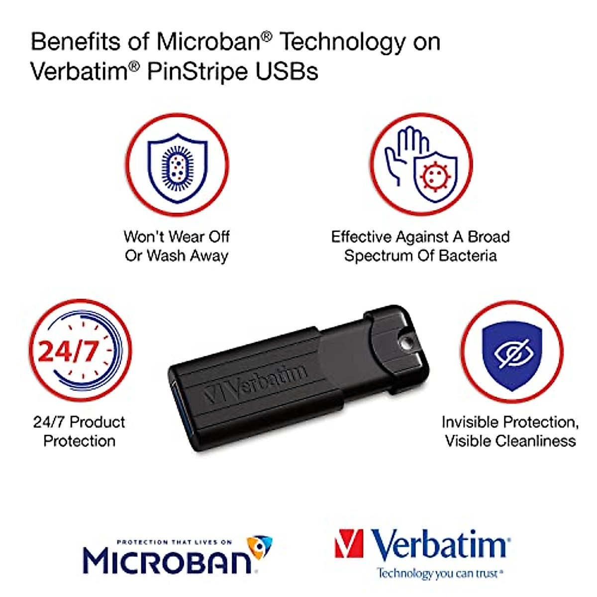 Verbatim 256GB Pinstripe USB 3.2 Gen 1 Flash Drive Retractable Thumb Drive - Black