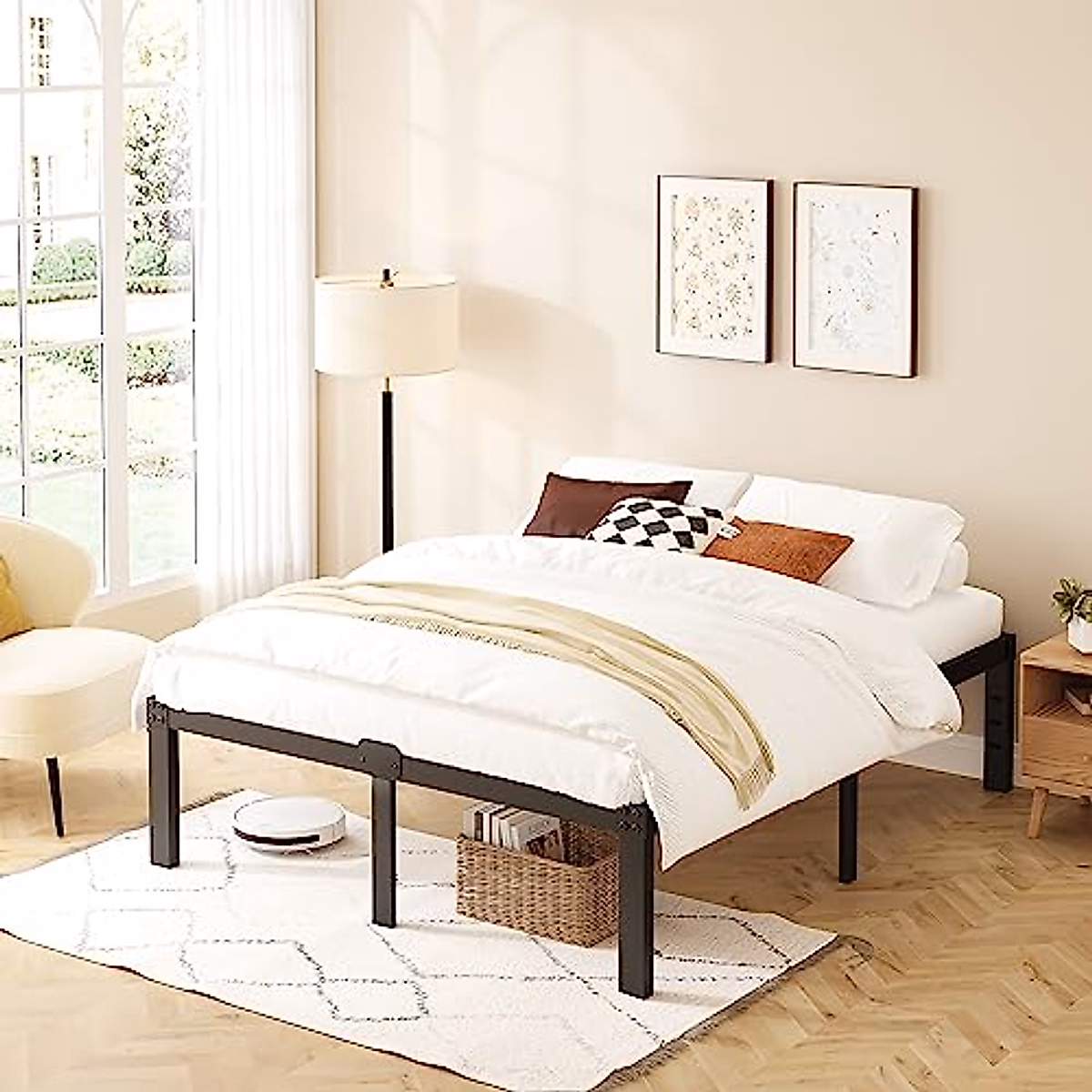 Sosain 14 inch Full Bed Frame Metal Platform Frame no Box Spring Needed，Black Heavy Duty Sturdy Steel,Easy Assembly，with Storage