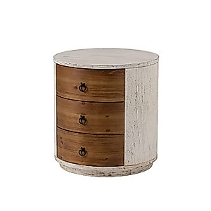 HOMPUS 3 Drawer Chest of Drawers, Round Storage Cabinet, Retro Large Nightstand, Vintage Wood Bedside Table End Table with Drawers for Bedroom Living Room, White
