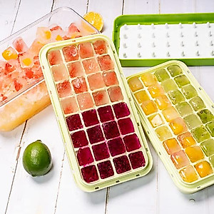 TEBLEI Ice Cube Tray with Lid and Bin, 64 Pcs Silicone Ice Cube Trays for Freezer, Easy Release & Save Space, 2 Ice Trays with Tongs and Scoop, for Whiskey, Cocktail | BPA Free