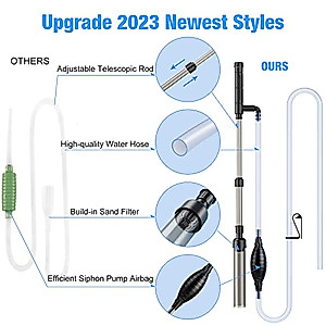 bedee Manual Aquarium Gravel Cleaner, Fish Tank Vacuum Gravel Cleaner, 3 in 1 Aquarium Siphon Vacuum Cleaner Kit for Water Change，Sand Cleaning，Remove Dirt with Adjustable Telescopic Rod