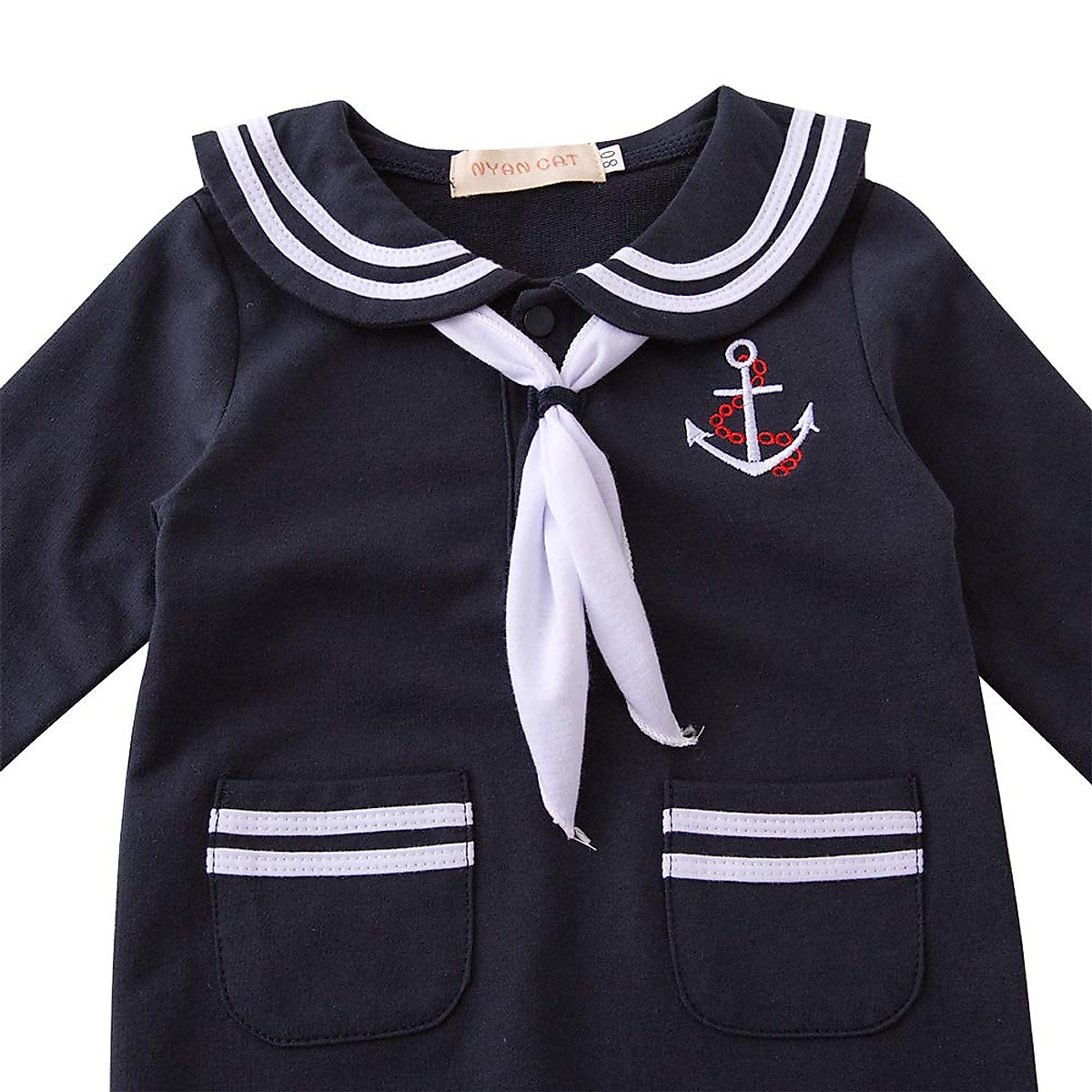 XM Nyan May's Baby Boys Nautical Sailor Navy Long Sleeve Jumpsuit and Hat