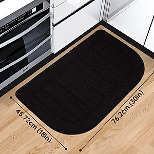 BEQHAUSE 30x18 Inch Kitchen Rug Mats, Durable Anti-Slip Absorbent Dirt-Resistant Kitchen Rug Pet Mat Machine Washable (Black)