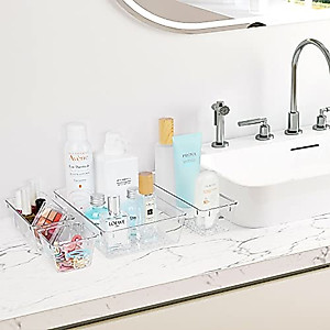 Vtopmart 37 PCS Clear Plastic Drawer Organizers Set, 4-Size Versatile Bathroom and Vanity Drawer Organizer Trays, Storage Bins for Makeup, Jewelries, Kitchen Utensils and Office