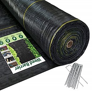 Sunocity 4ft x300ft Black Weed Barrier Landscape Premium Fabric-Heavy Duty Woven Ground Cloth with Superior Permeability Weed Control Convenient Design