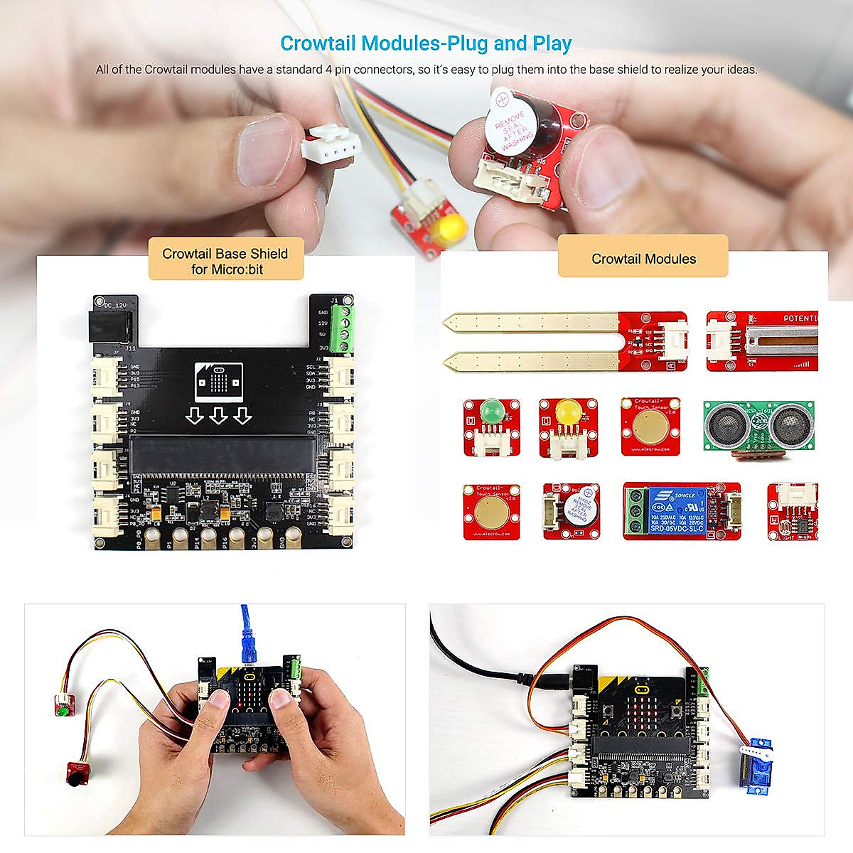 ELECROW Sensor Kit Compatible with Microbit, Crowtail Programming Learning Electronics Kit, Coding Kit for Programmer (Micro:bit NOT Included)