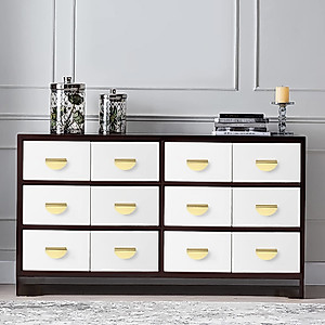 Jiozermi 4 Packs Half Moon Cabinet Pulls, 2 1/2 inch Drawer Pulls, Semicircle Pulls, Solid Brass Hardware Pulls, Gold (Total Length: 3.74")