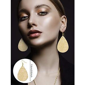 Hicarer 4 Pieces Women's Glitter Jewelry Set Bridal Wedding Multi-Layer Bracelet Faux Leather Dangle Earrings Necklace (Gold)