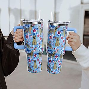 puhnhsv 40 oz German Shepherd Tumbler with Handle, Insulated Stainless Dog Tumbler Coffee Travel Mugs Cup Water Bottle German Shepherd Lovers Gifts for Women Girls