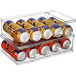 Jucoan 2 Pack Skinny Can Organizer for Refrigerator, Stackable 2-Layer Automatic Rolling Skinny Tall Cans Dispenser Soda Can Holder Storage Bin for Fridge, Kitchen Pantry, Countertops, Cabinets