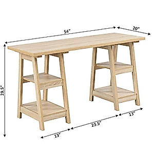Convenience Concepts Designs2Go Double Trestle Desk with Shelves, Weathered White