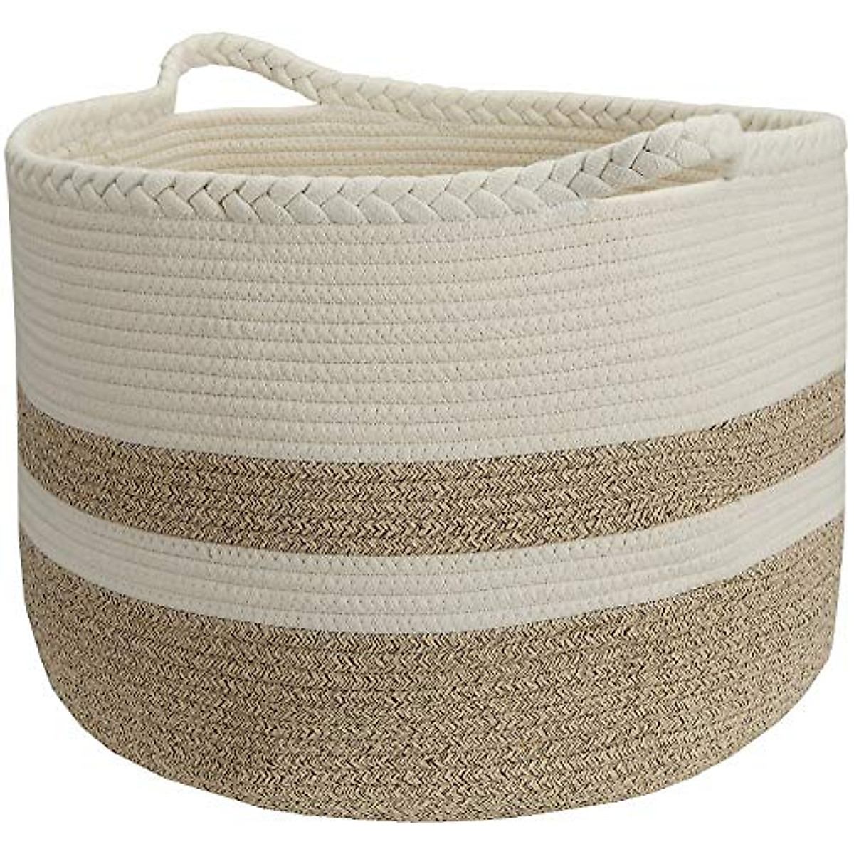 Nicunom Extra Large Cotton Rope Basket 20" x 20"x 13", Kids Playroom Storage Organizer, Living Room Blanket Storage with Handle, Woven Nursery Laundry Basket for Clothes, Blanket, Towels, Toys